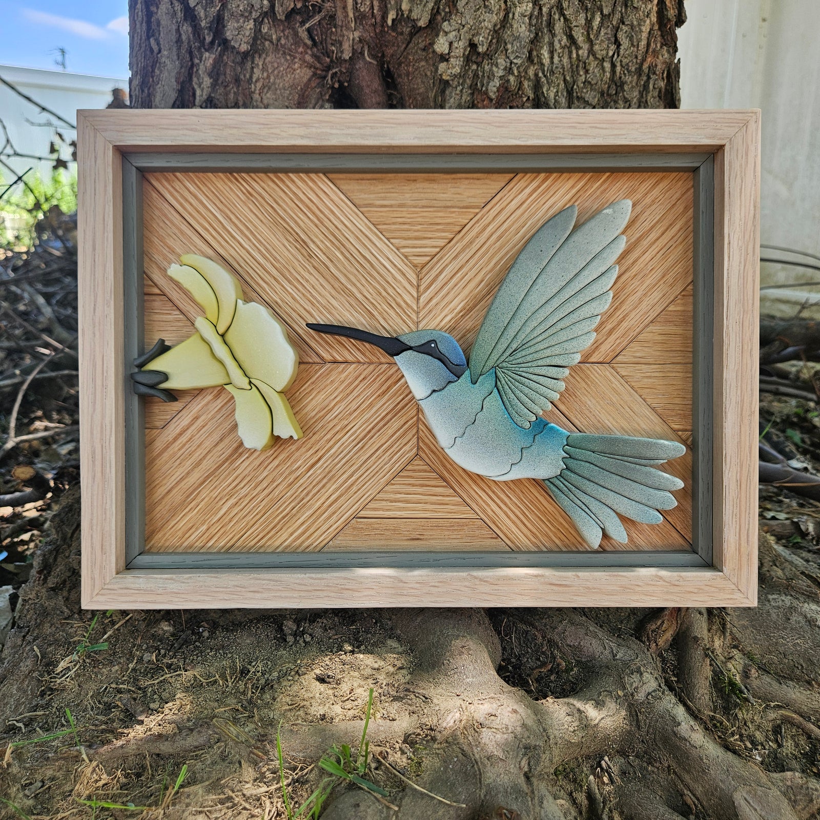 Floral + Hummingbird Wood Sign